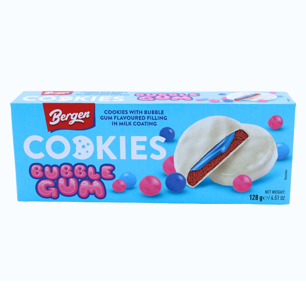 Bergen Bubble Gum Cookies - galletas con relleno de chicle de 130g ...