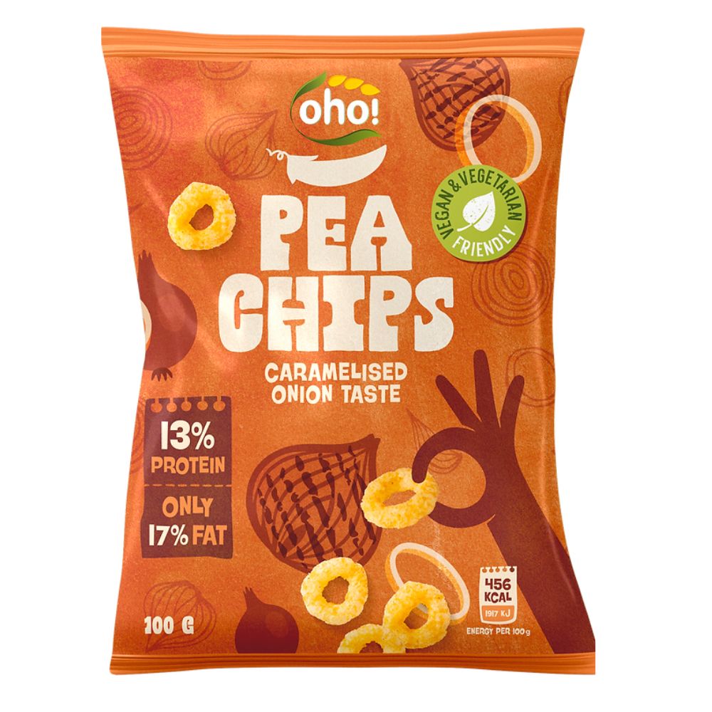 Oho Pea Chips Caramel Onion - chips de guisantes con cebolla ...