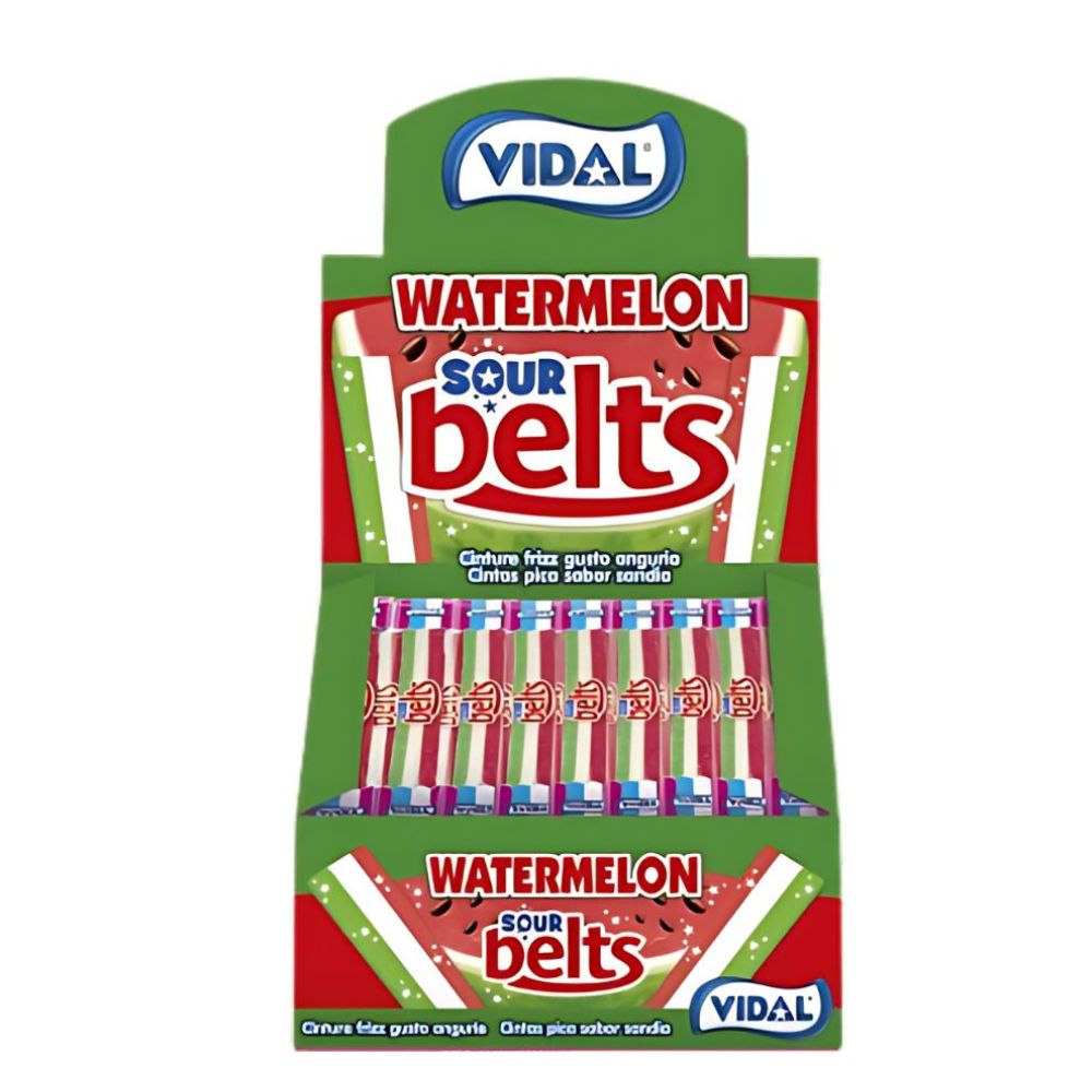 Vidal Sour Belts Watermelon, caramelo con sabor agrio de sandía de 9g ...