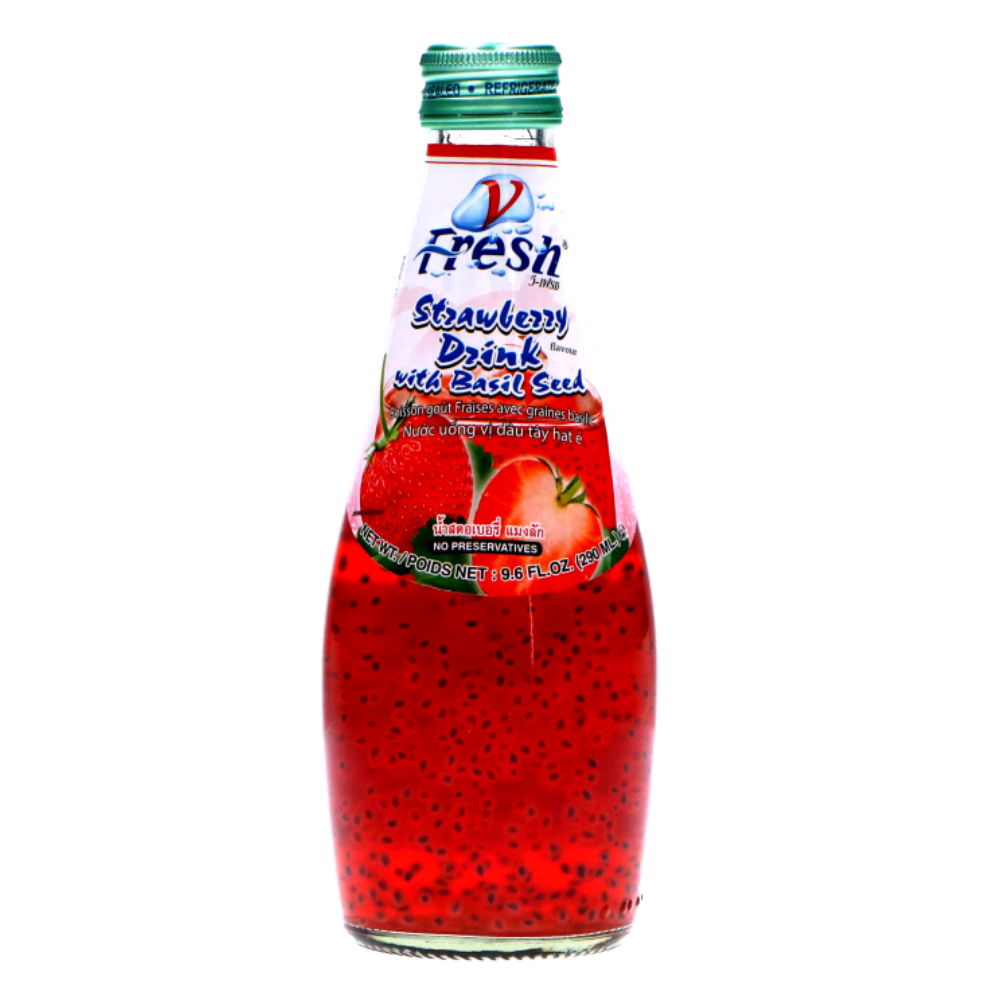 Bebida de Fresa Fresca con Semilla de Albahaca - bebida tailandesa de ...